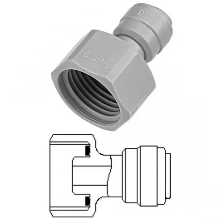 Female adaptor OD Tube - BSP thread (Cone Type) 3/8" x 1/2 | AWATER België